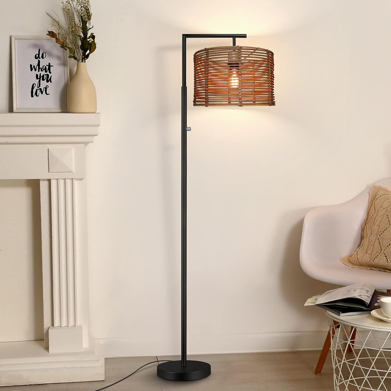 Rattan Drum lamp shades rattan Chandelier Shades Woven Boho Rattan Lampshade Chandelier Shades Pendant light Covers E26 E27 Replacement Table Lamp Floor Lamps Lampshades(Dark Brown)