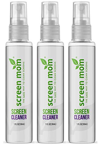 Screen Mom 1oz Screen Cleaner Spray 3 Pack - for Laptop, Computer Monitor, Phone Cleaner, iPad, Eyeglass, LED, LCD, TV - Includes 3 1oz Spray and 3 Purple Cleaning Cloths