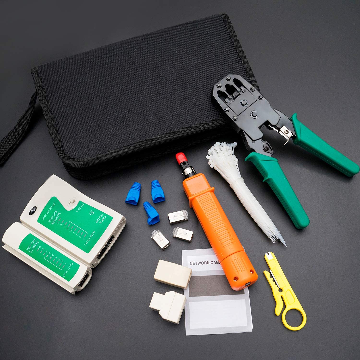 SGILE 9-in-1 Portable Crimping Tool Kit, 8P8C 6P6C 4P4C Connectors, RJ11/RJ12/RJ45 Cat5 Cat5e Network/Phone Cable Tester, Black