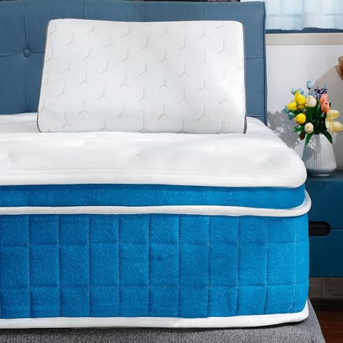 Askme Twin XL Mattress 12 Inch Innerspring Mattress Bed in a Box,Medium Firm Cooling Gel Memory Foam Mattress Individually Wrapped Pocket Coils with One Free Memory Foam Bed Pillow CertiPUR-US