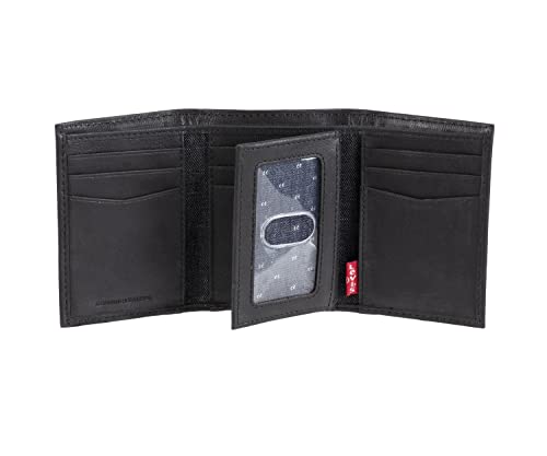Levi's Men's Trifold Wallet-Sleek and Slim Includes Id Window and Credit Card Holder , Andrew Black, One Size