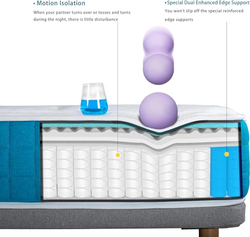 Askme Twin XL Mattress 12 Inch Innerspring Mattress Bed in a Box,Medium Firm Cooling Gel Memory Foam Mattress Individually Wrapped Pocket Coils with One Free Memory Foam Bed Pillow CertiPUR-US
