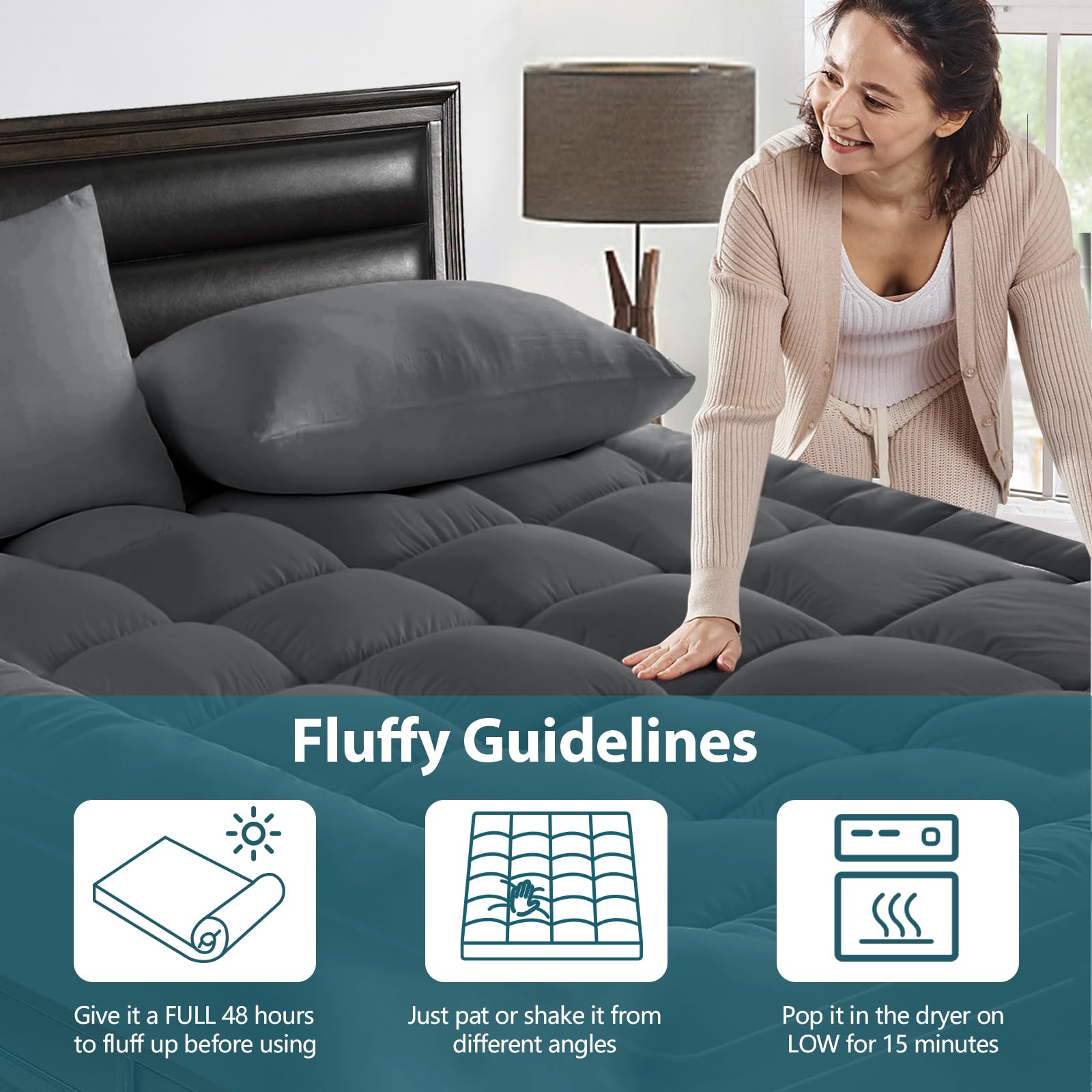 CYMULA Full Size Mattress Topper - Extra Thick Cooling Mattress Pad Cover for Back Pain - Soft Mattress Protector Firm Bed Topper Pillow Top with 8-21 Inch Deep Pocket 3D Snow Down Alternative Fill