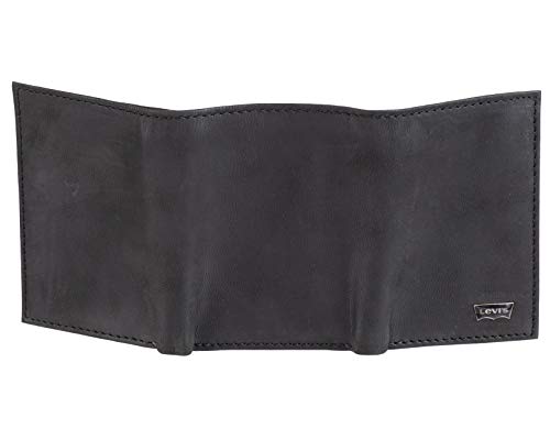 Levi's Men's Trifold Wallet-Sleek and Slim Includes Id Window and Credit Card Holder , Andrew Black, One Size