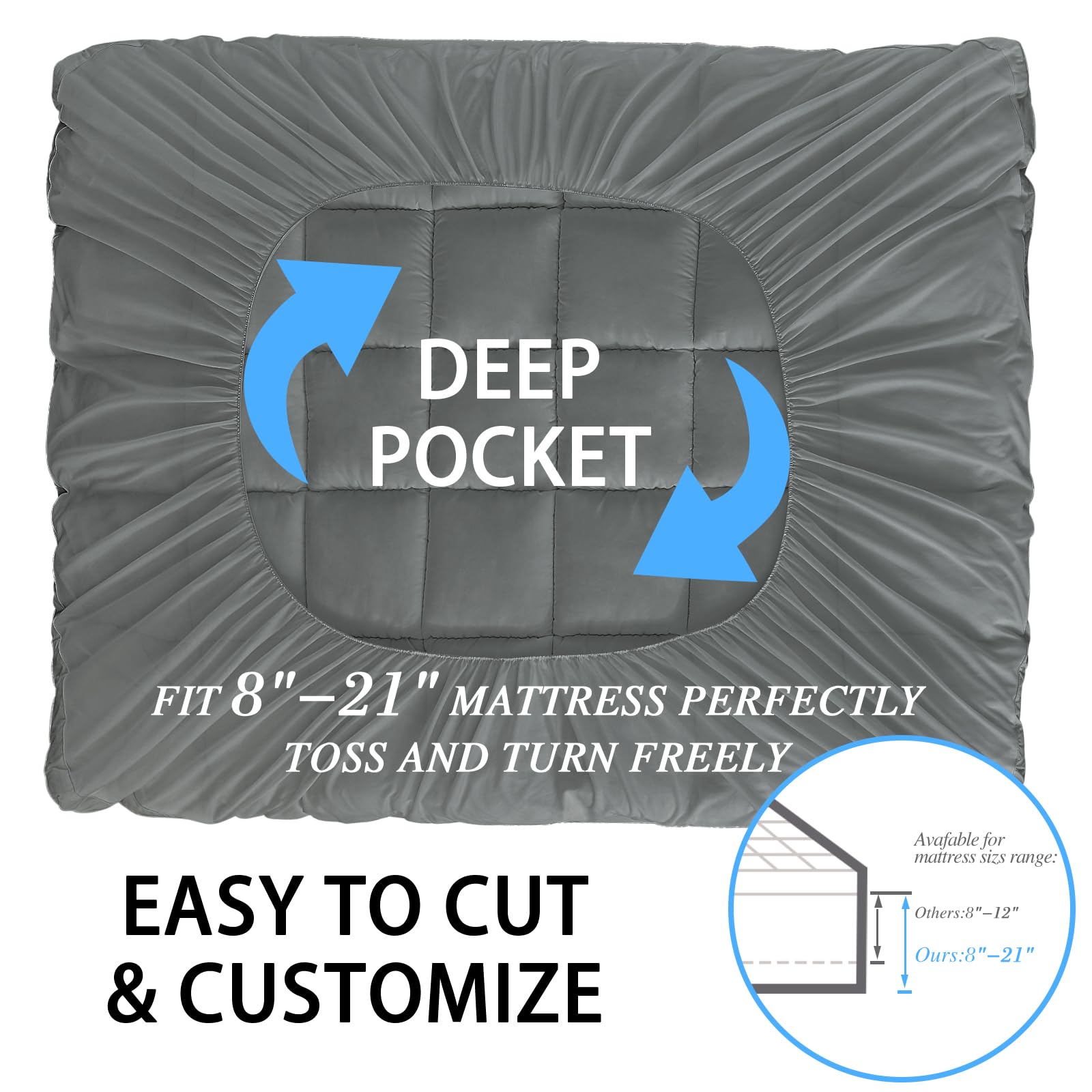 CYMULA Full Size Mattress Topper - Extra Thick Cooling Mattress Pad Cover for Back Pain - Soft Mattress Protector Firm Bed Topper Pillow Top with 8-21 Inch Deep Pocket 3D Snow Down Alternative Fill