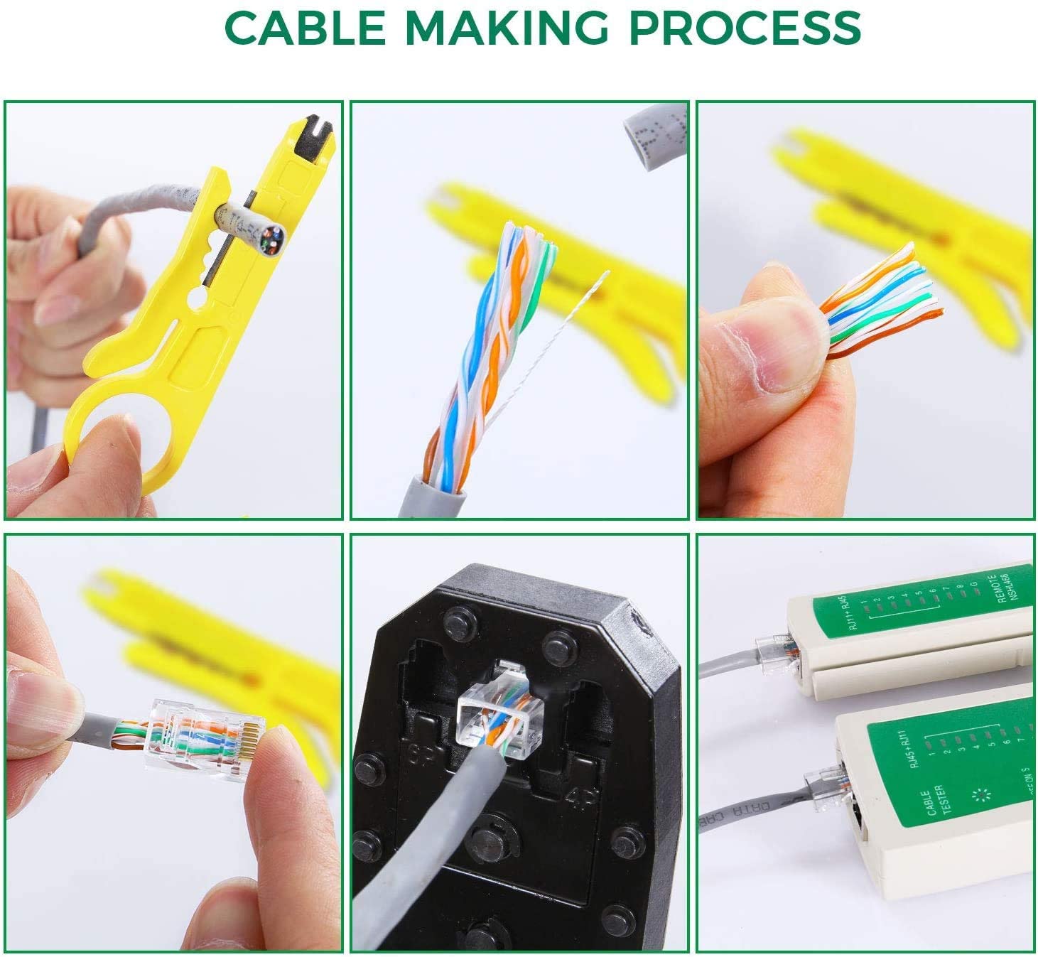 SGILE 9-in-1 Portable Crimping Tool Kit, 8P8C 6P6C 4P4C Connectors, RJ11/RJ12/RJ45 Cat5 Cat5e Network/Phone Cable Tester, Black