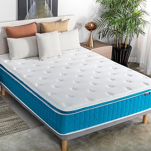Askme Twin XL Mattress 12 Inch Innerspring Mattress Bed in a Box,Medium Firm Cooling Gel Memory Foam Mattress Individually Wrapped Pocket Coils with One Free Memory Foam Bed Pillow CertiPUR-US