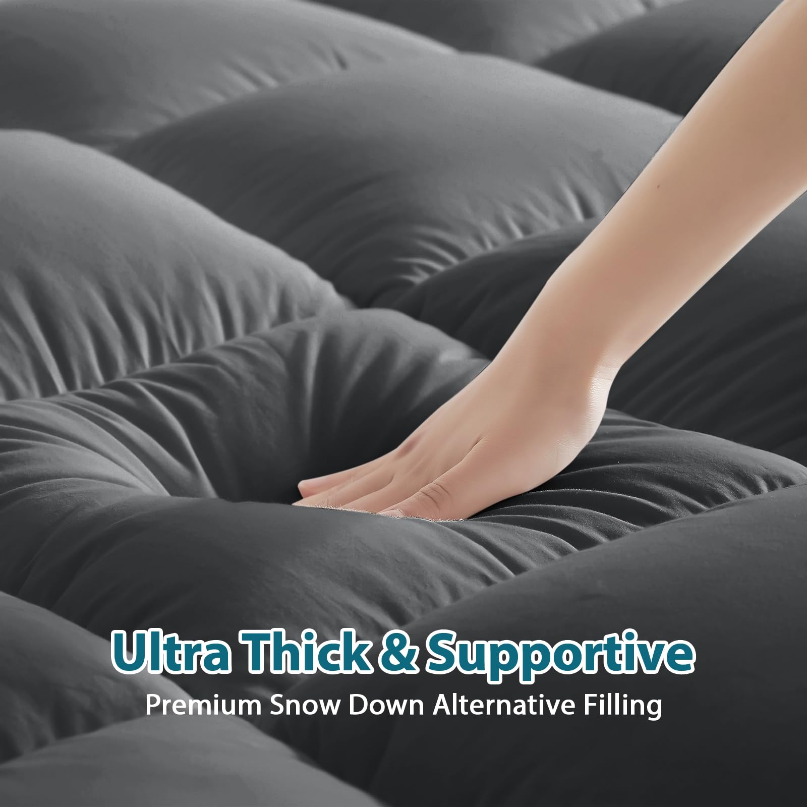 CYMULA Full Size Mattress Topper - Extra Thick Cooling Mattress Pad Cover for Back Pain - Soft Mattress Protector Firm Bed Topper Pillow Top with 8-21 Inch Deep Pocket 3D Snow Down Alternative Fill