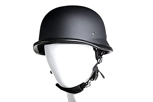 German Novelty Skull Cap, Basic Flat Black German Novelty Hat with Adjustable Chin Strap (L, Black)