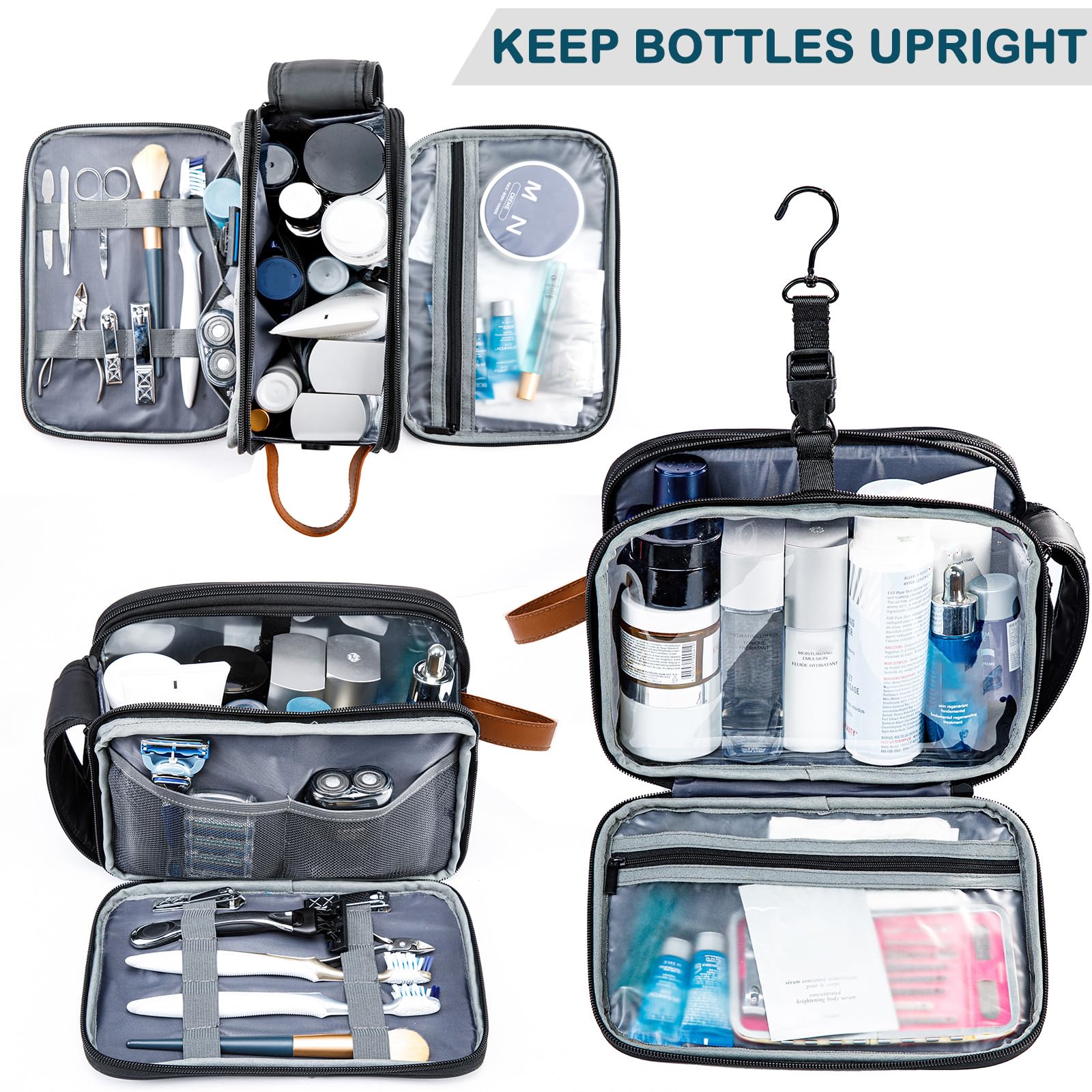 BAGSPRITE Large Toiletry Bag for Men, Women Travel Bag with Hanging Hook, Water-resistant Makeup Cosmetic Bag Shaving Kit Organizer, Bathroom Bag for Traveling