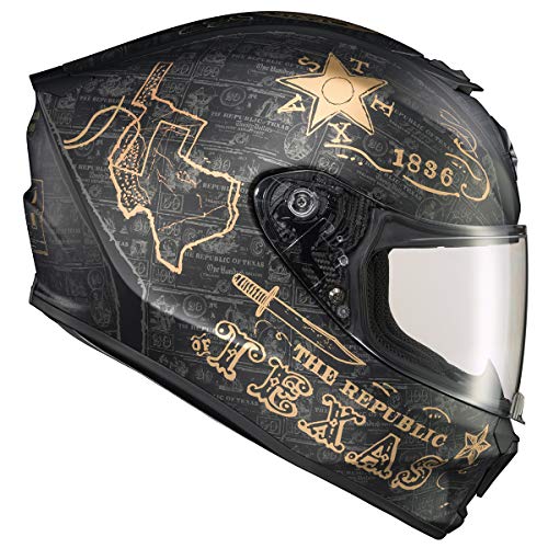 ScorpionEXO R420 Full Face Motorcycle Helmet with Bluetooth Ready Speaker Pockets DOT SNELL Lone Star (Black/Gold - Medium)