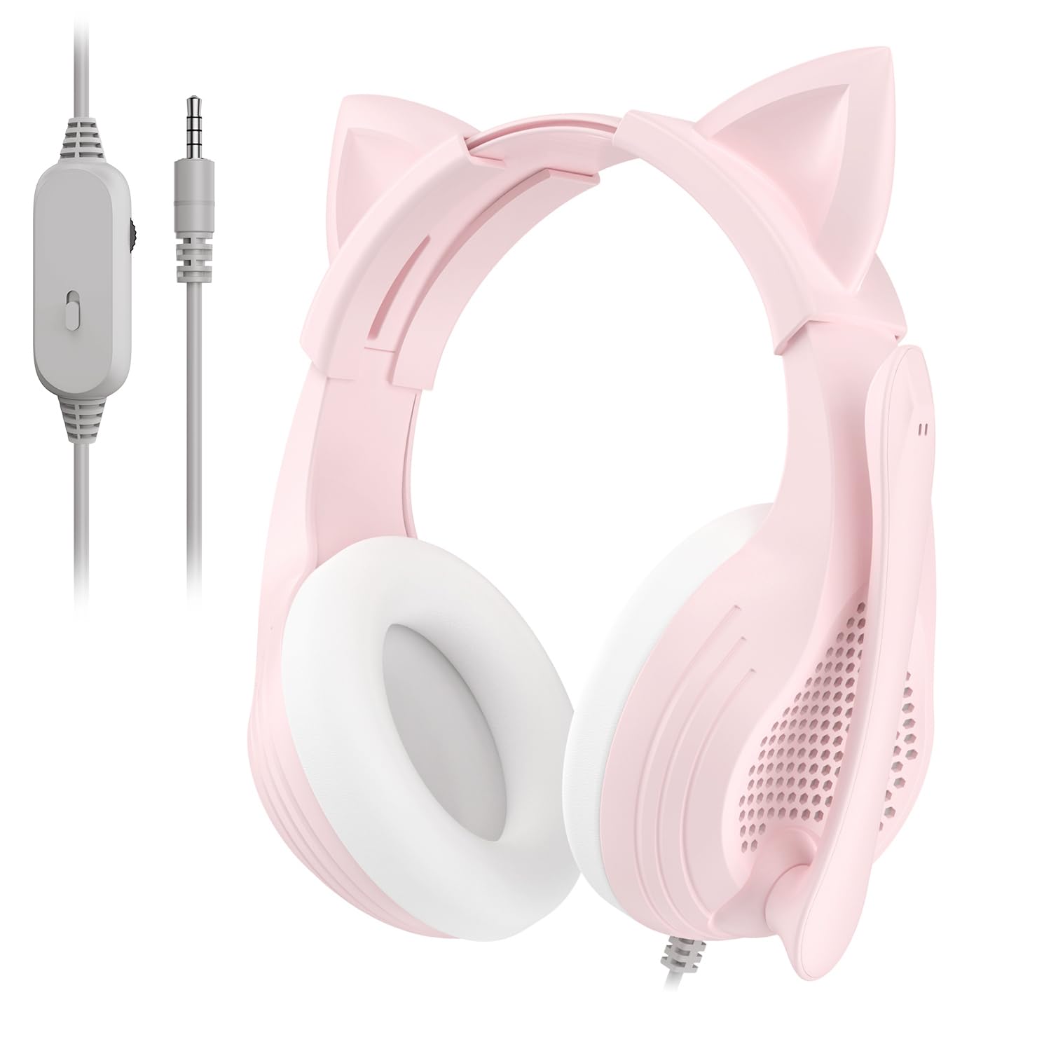 Emonoo Newest Pink Gaming Headset with Microphone for PC, PS5, Mac, Xbox, PS4, Over-Ear Surround Sound Stereo Cat Ear Headphones with Mic for Computers Laptop Smartphones Tablets
