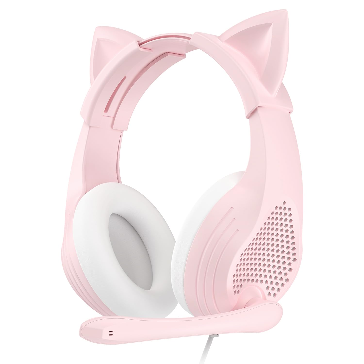 Emonoo Newest Pink Gaming Headset with Microphone for PC, PS5, Mac, Xbox, PS4, Over-Ear Surround Sound Stereo Cat Ear Headphones with Mic for Computers Laptop Smartphones Tablets