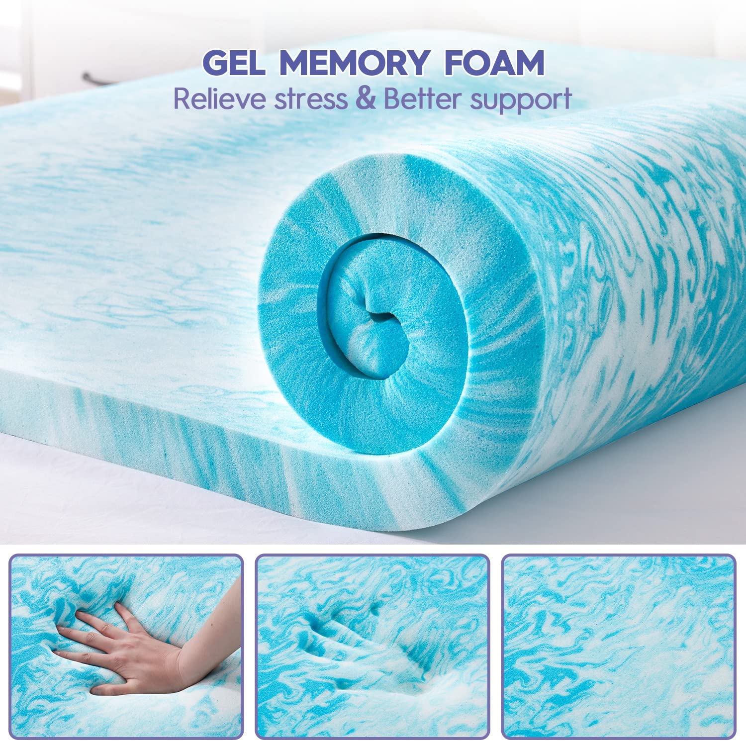 ABENE 3 Inch Dual Layer Memory Foam Mattress Topper Twin XL, 2 Inch Memory Foam Plus 1 Inch Down Alternative Pillowtop Mattress Pad, with Bedside Pocket, College Dorm Essential (Twin XL, White)