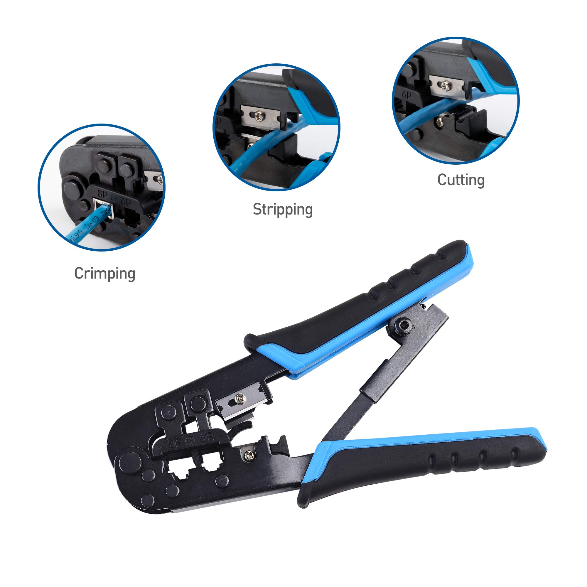Cable Matters 7-in-1 Network Tool Kit with RJ45 Ethernet Crimping Tool, Punch Down Tool, Punch Down Stand, Cable Tester, RJ45 Connectors, RJ45 Boots, and Wire Strippers - Carrying Case Included