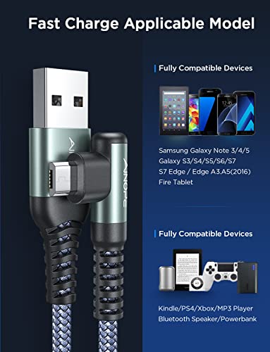 AINOPE [2 Pack] Micro USB Cable, Micro USB Charging Cable Right Angle 10FT, High Speed Sync Durable Nylon Braided Android Charger Cable Compatible for Fire Tablet, Kindle, Samsung Galaxy S7 S6 PS4