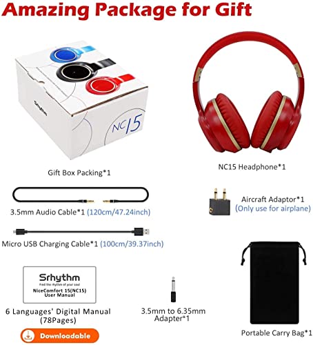 Srhythm NC15 Noise Cancelling Headphones Wireless Bluetooth 5.0, Over Ear Headset Bundle with Headphone Accessories Pack NC75/NC15 Noise Cancelling Headphone