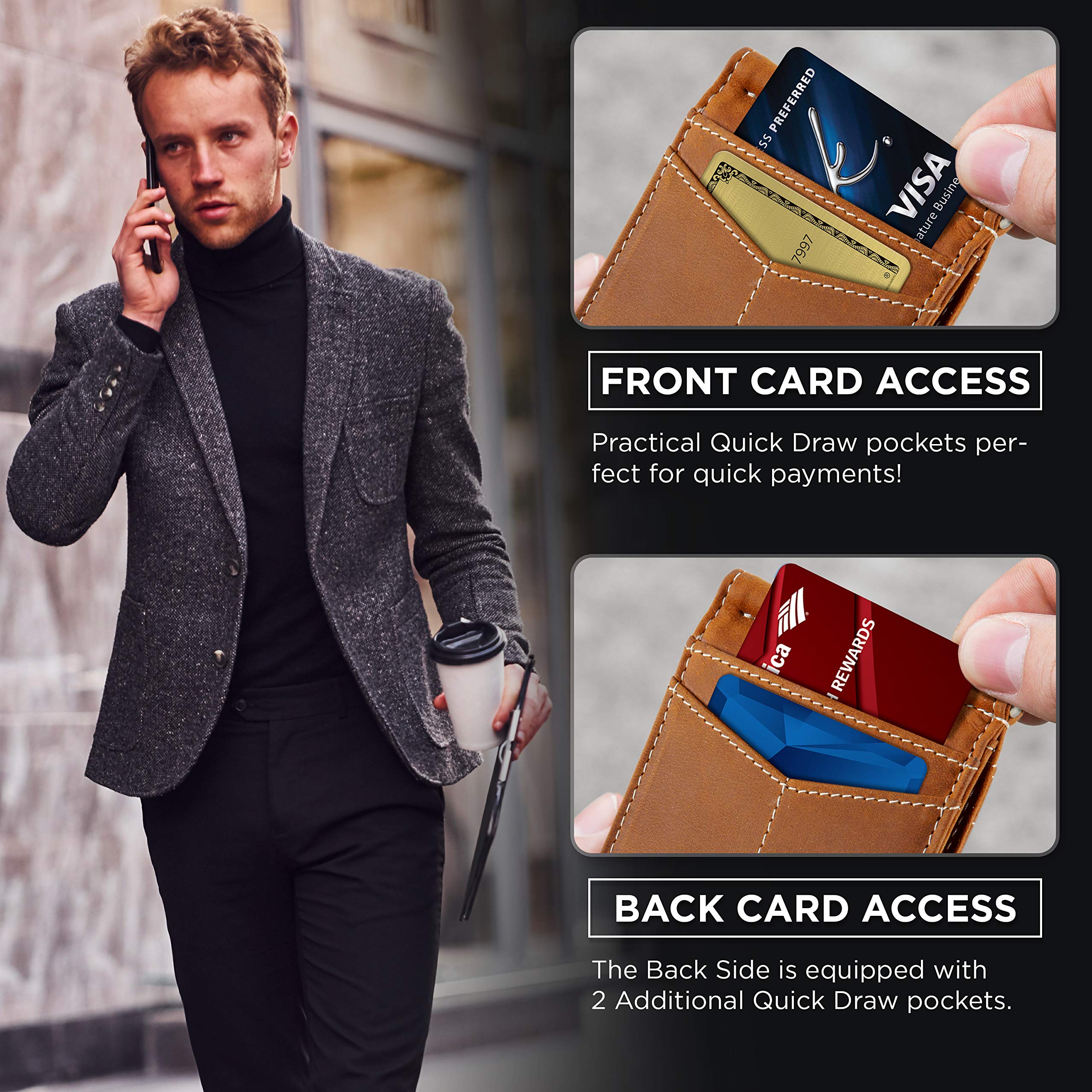 SERMAN BRANDS RFID Blocking Wallet Slim Bifold - Genuine Leather Minimalist Front Pocket Wallets for Men with Money Clip Gift (California Desert Rogue)