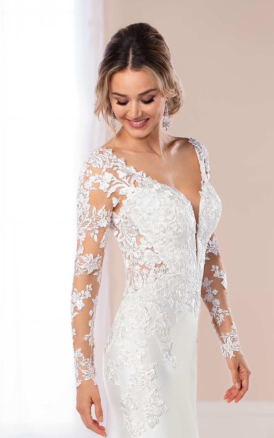 Miao Duo Elagant Long Sleeve Mermaid Wedding Dresses for Women 2022 Ivory Lace Wedding Gowns Ivory 6