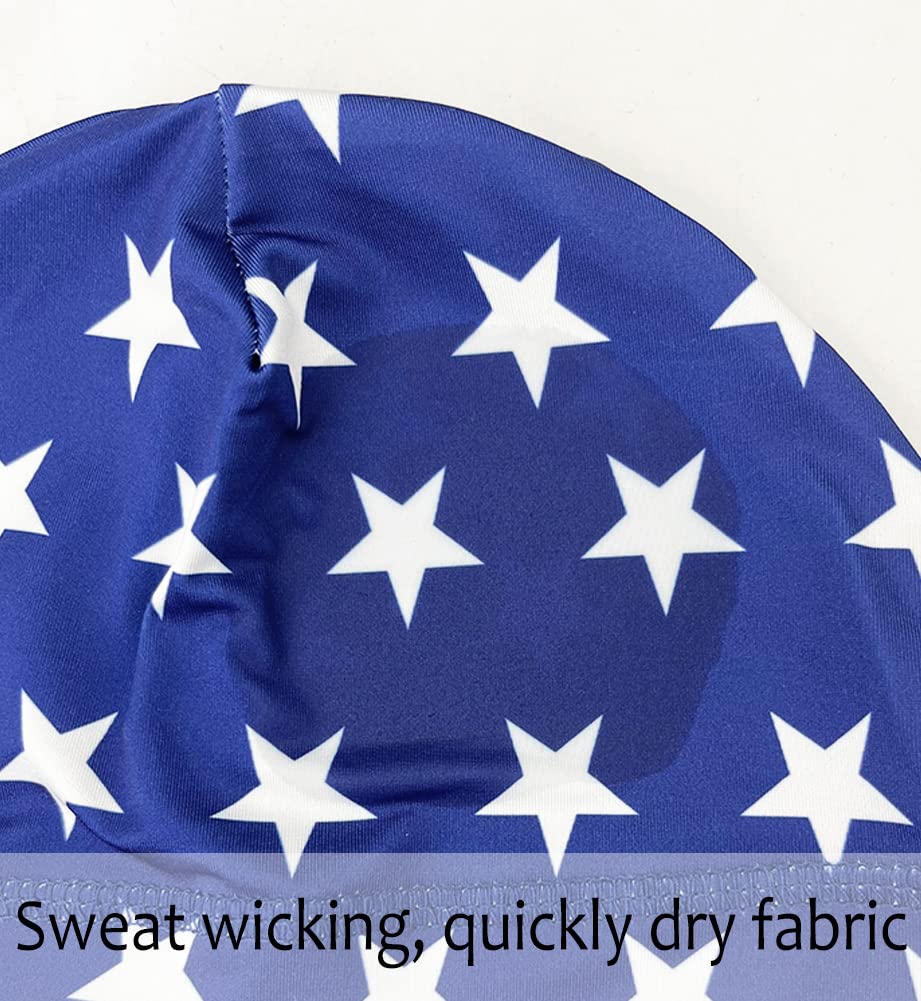 Sweat Wicking Skull Beanie Helmet Liner Running Hat Cycling Caps Cooling Cap US Flags Skullcap Liners Fits Under Motorcycle Helmets for Men and Women (Patriotic Pack)