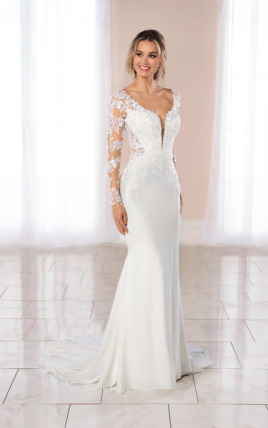 Miao Duo Elagant Long Sleeve Mermaid Wedding Dresses for Women 2022 Ivory Lace Wedding Gowns Ivory 6