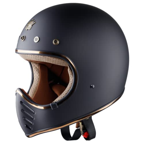 Royal H01 Full Face Motorcycle Helmet - Multi Size & Colors | Retro - Elegant - Unique Design | Classic Style for Adult Women - Men | DOT Approved (Matte Black, XL)