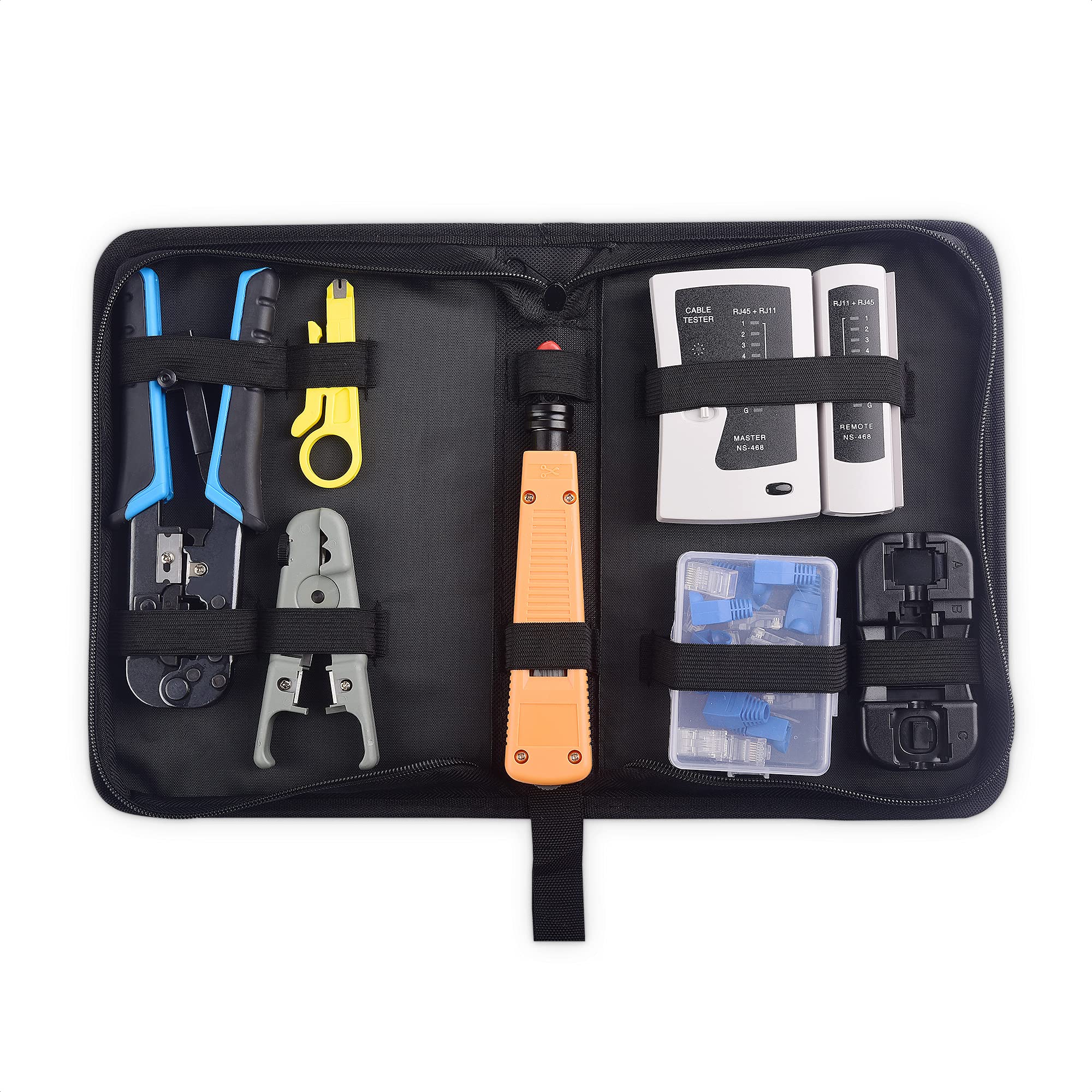 Cable Matters 7-in-1 Network Tool Kit with RJ45 Ethernet Crimping Tool, Punch Down Tool, Punch Down Stand, Cable Tester, RJ45 Connectors, RJ45 Boots, and Wire Strippers - Carrying Case Included