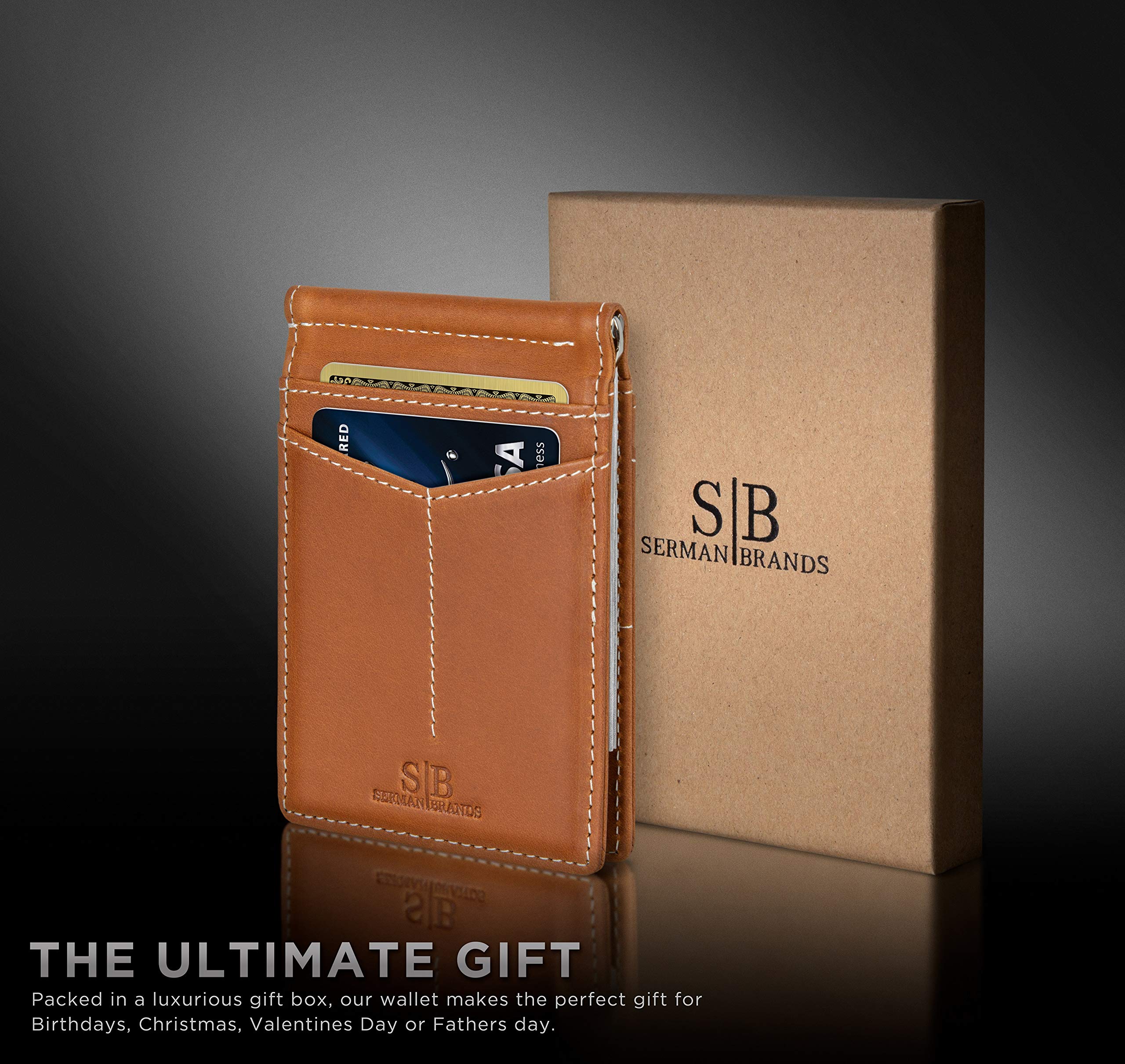 SERMAN BRANDS RFID Blocking Wallet Slim Bifold - Genuine Leather Minimalist Front Pocket Wallets for Men with Money Clip Gift (California Desert Rogue)