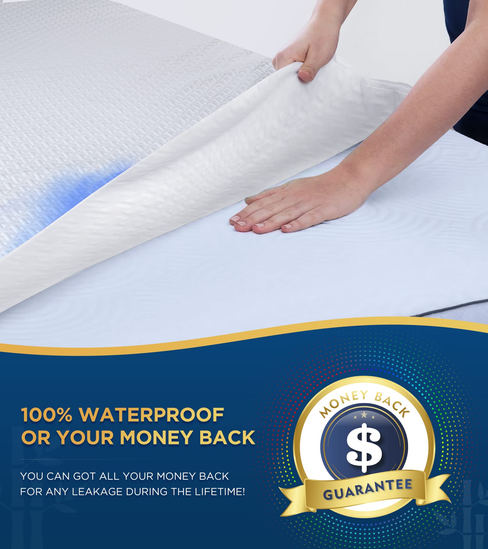 Premium 100% Waterproof Full Mattress Protector Breathable Cooling 3D Air Fabric Mattress Cover Smooth Soft Hypoallergenic Noiseless Bed Cover Machine Washable Vinyl Free 8-21'' Deep Pocket