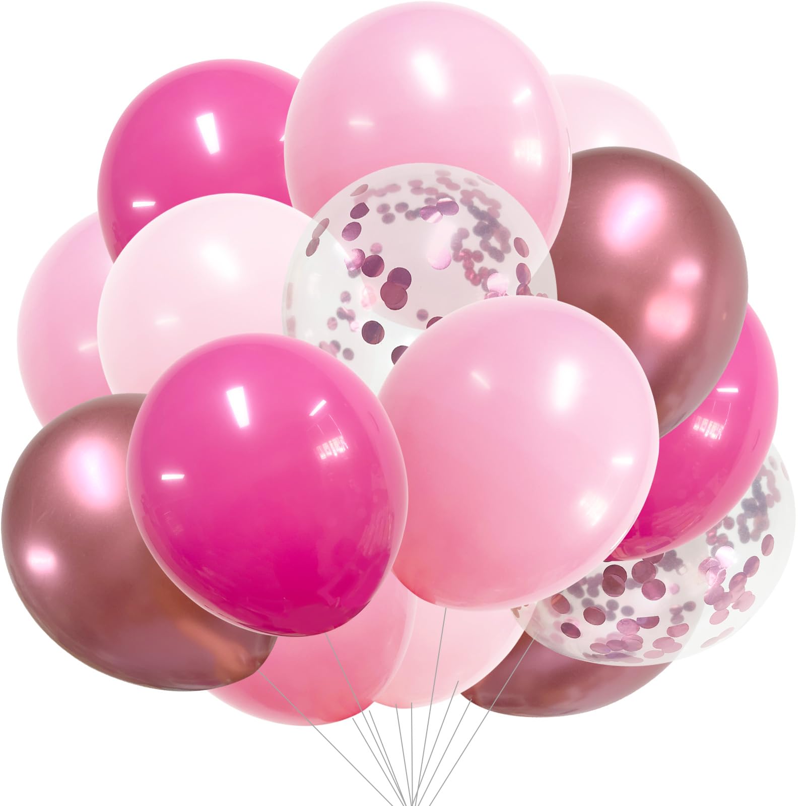ANSOMO Pink Latex Balloons Party Decorations 12 Inch 50 Pcs Hot Pink Pastel Confetti Metallic Chrome Blush Ribbons Wedding Birthday Bridal Baby Shower Bachelorette DΓ©cor Supplies Girls Women
