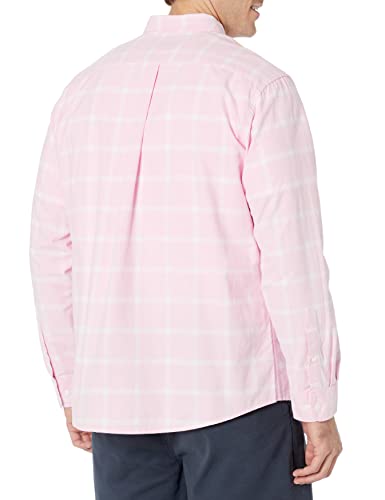 Amazon Essentials Men's Long Sleeve Shirts Casual - Regular-Fit Pocket Oxford, Pink White Windowpane, Large