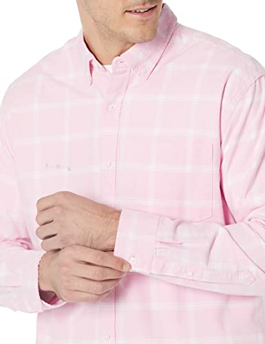 Amazon Essentials Men's Long Sleeve Shirts Casual - Regular-Fit Pocket Oxford, Pink White Windowpane, Large