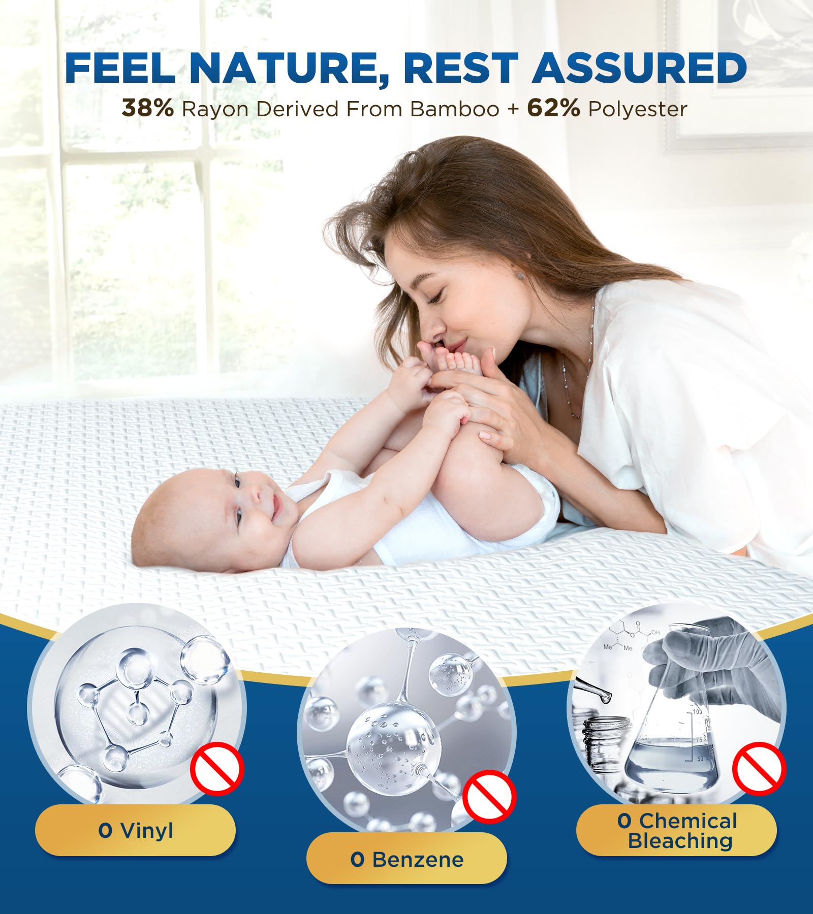 Premium 100% Waterproof Full Mattress Protector Breathable Cooling 3D Air Fabric Mattress Cover Smooth Soft Hypoallergenic Noiseless Bed Cover Machine Washable Vinyl Free 8-21'' Deep Pocket