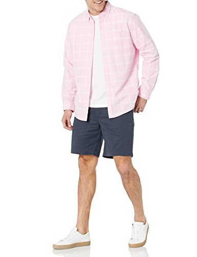 Amazon Essentials Men's Long Sleeve Shirts Casual - Regular-Fit Pocket Oxford, Pink White Windowpane, Large