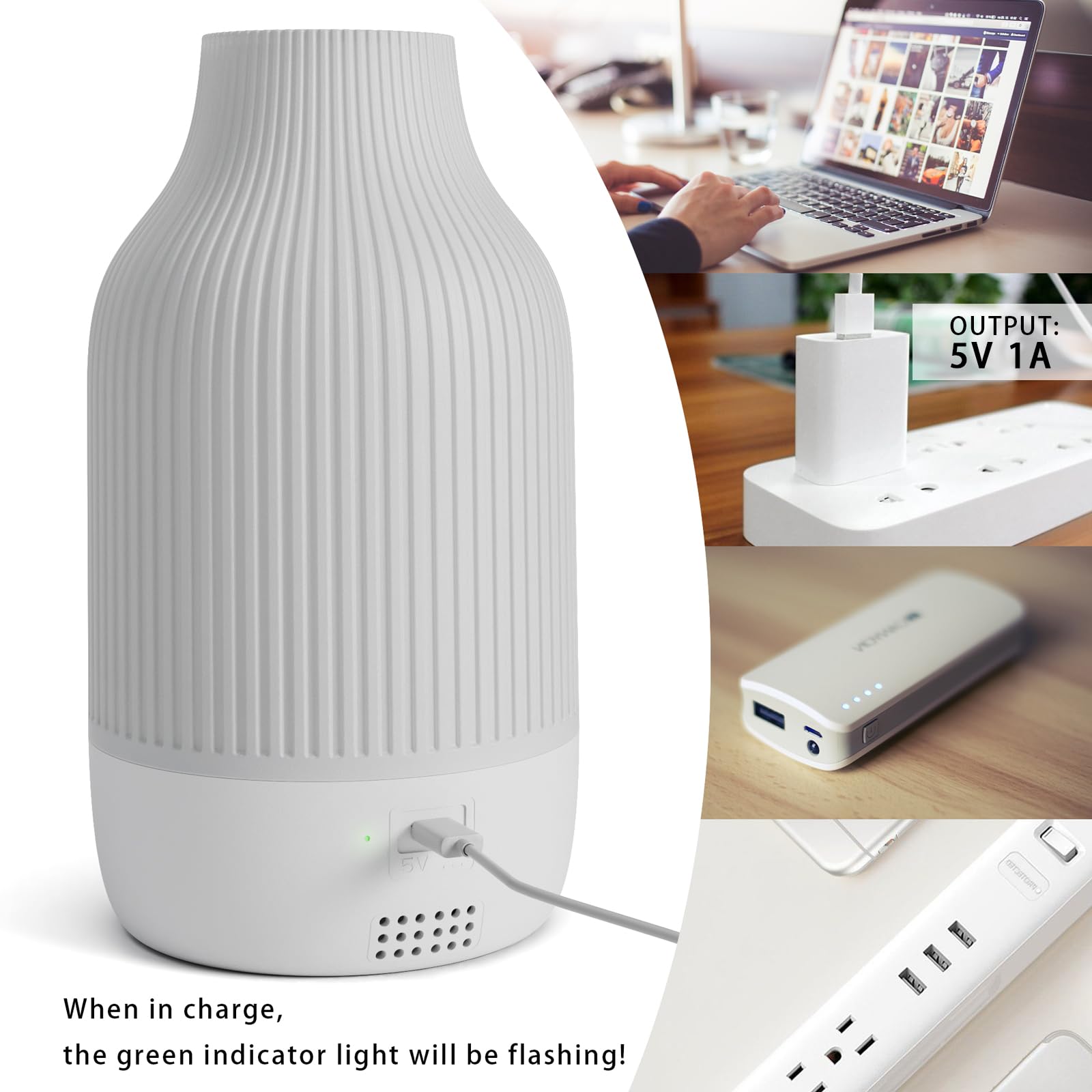 SOICARE Cordless Rechargeable Diffuser, Battery Operated Mini Portable Wireless Diffuser for Essential Oils, 80ML Small USB Essential Oil Diffuser with Warm Light (White)