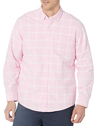 Amazon Essentials Men's Long Sleeve Shirts Casual - Regular-Fit Pocket Oxford, Pink White Windowpane, Large