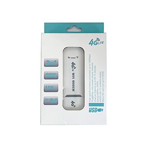 AZURAOKEY 4G LTE Wireless USB Dongle 150Mbps Modem Stick WiFi Adapter 4G Card Router with SIM Card Slot Car Hotspot Pocket Mobile WiFi (White)