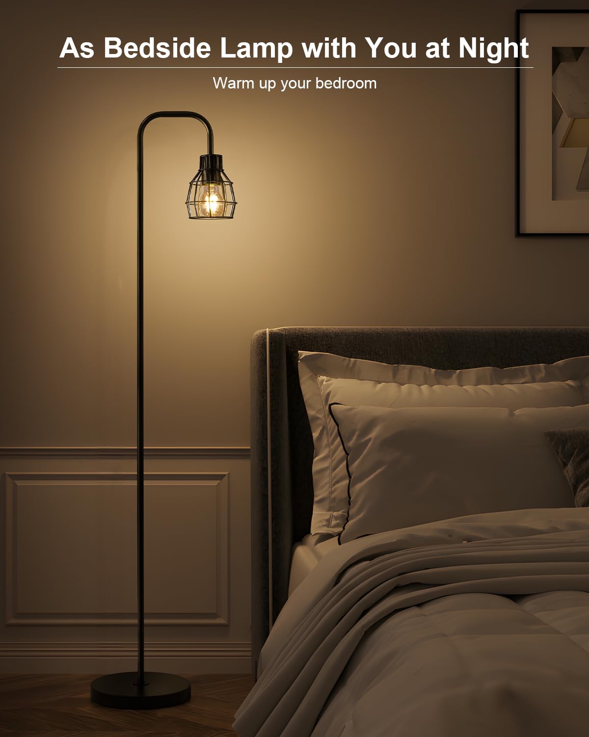 Oneach 63.75" Industrial Floor Lamp Modern Black Floor Lamp with Footswitch Metal Reading Tall Pole Light with 4W LED Bulb Standing Tall Lamp for Living Room Bedroom Office E26 Base