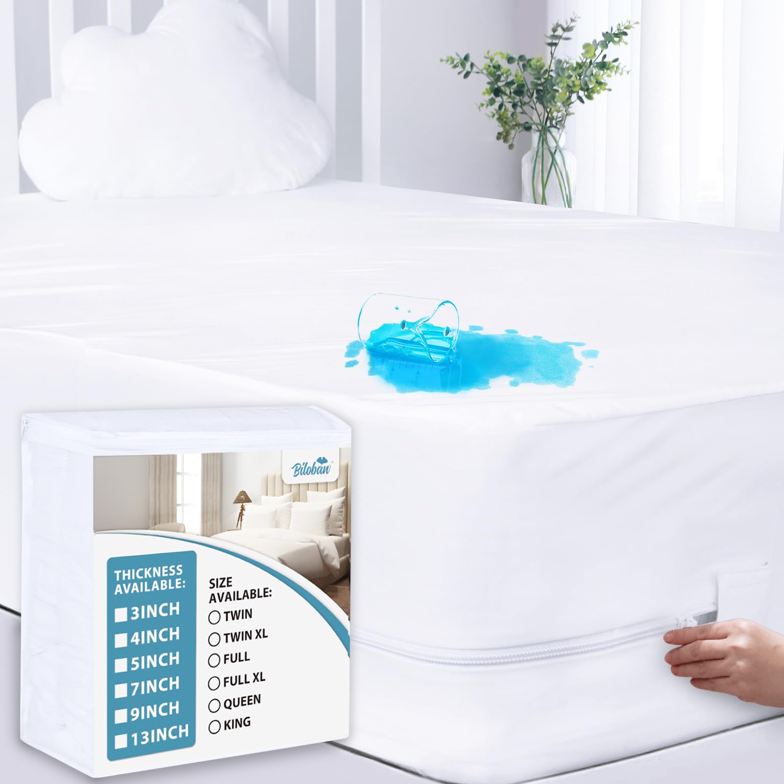 Waterproof Mattress Protector Zippered Twin XL (5/9 Inches), Mattress Cover & Mattress Encasement Twin Extra Long, 100% Waterproof 6 Sides Wrapping Box Spring Cover for College Dorm