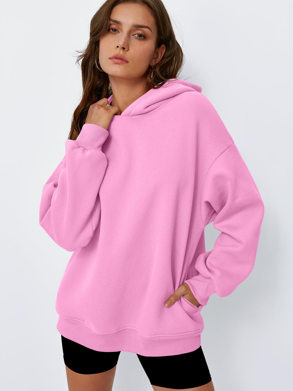 Trendy Queen Womens Oversized Hoodies Fleece Hooded Sweatshirts Casual Pullover Fall Winter Outfits Long Sleeve Tops 2025 Pink M