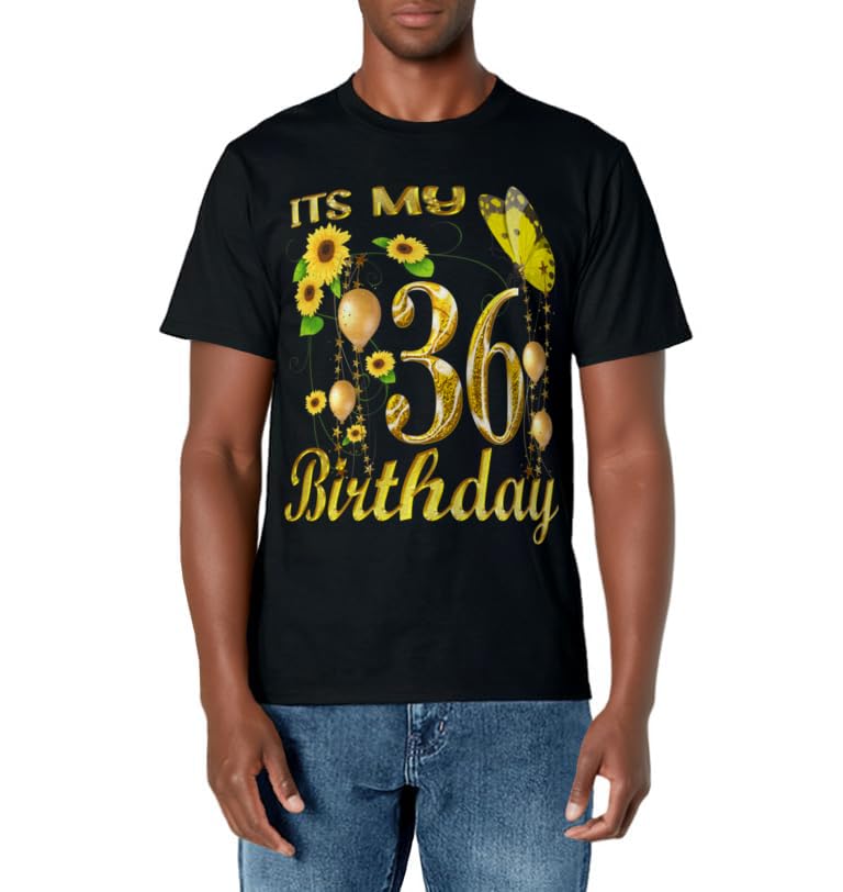 Its My 36th Birthday 36 Year Old Girl Sunflower Butterfly T-Shirt