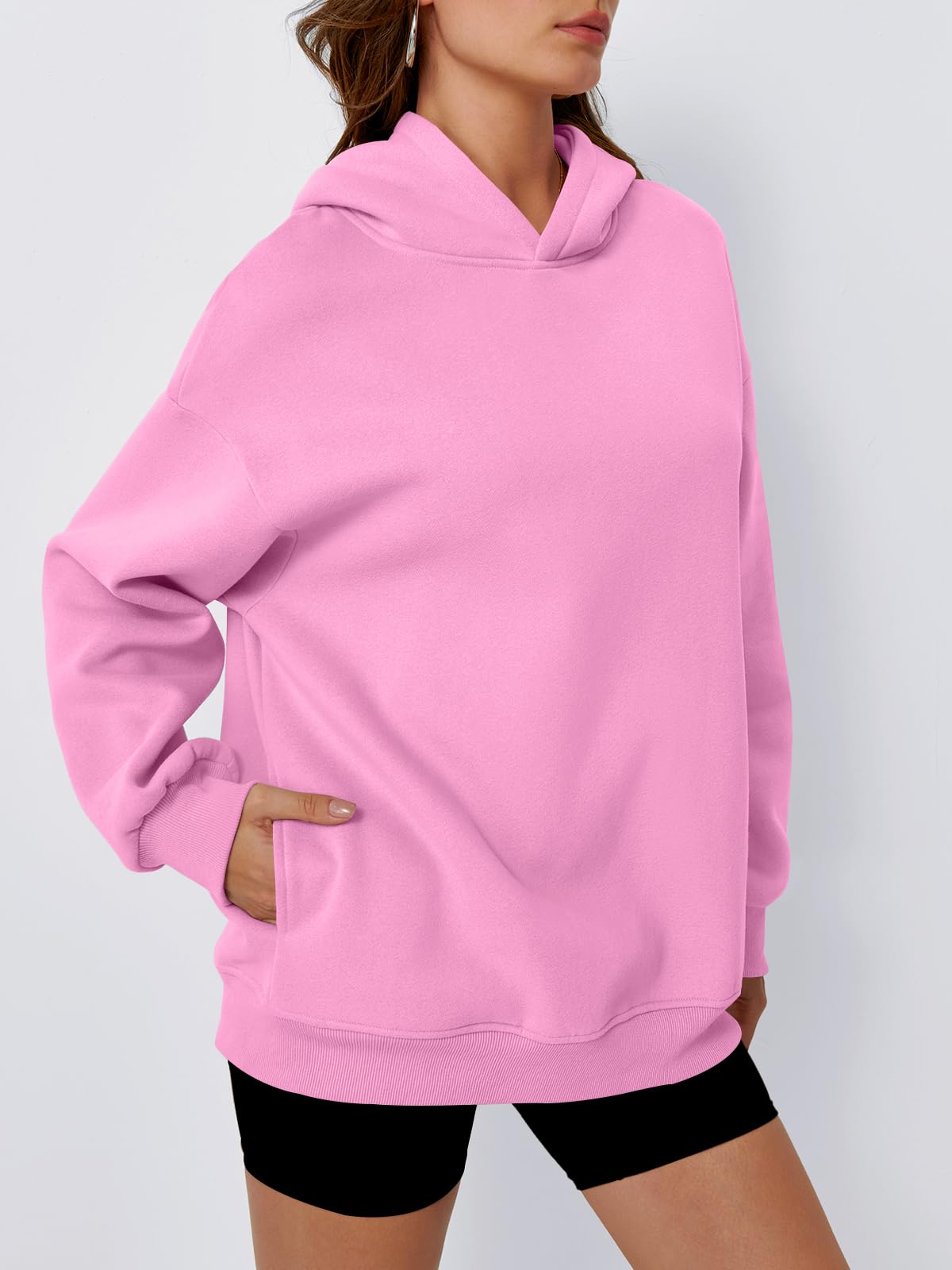 Trendy Queen Womens Oversized Hoodies Fleece Hooded Sweatshirts Casual Pullover Fall Winter Outfits Long Sleeve Tops 2025 Pink M