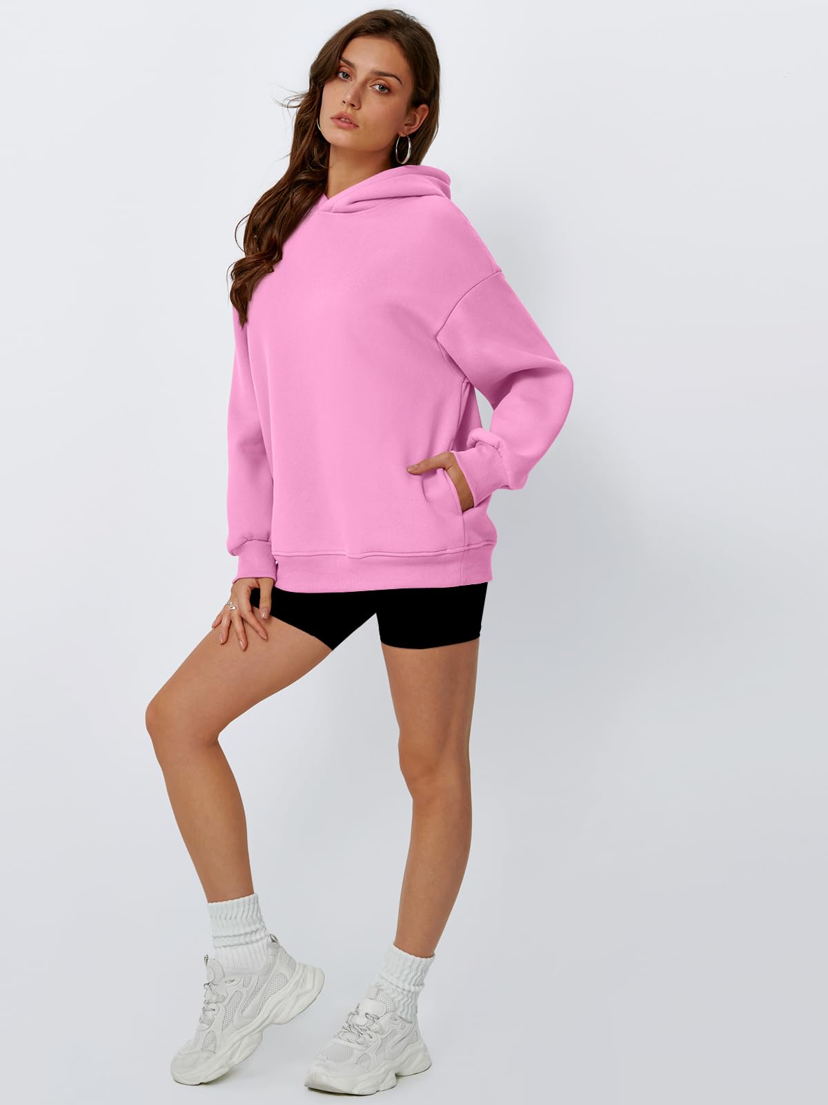 Trendy Queen Womens Oversized Hoodies Fleece Hooded Sweatshirts Casual Pullover Fall Winter Outfits Long Sleeve Tops 2025 Pink M