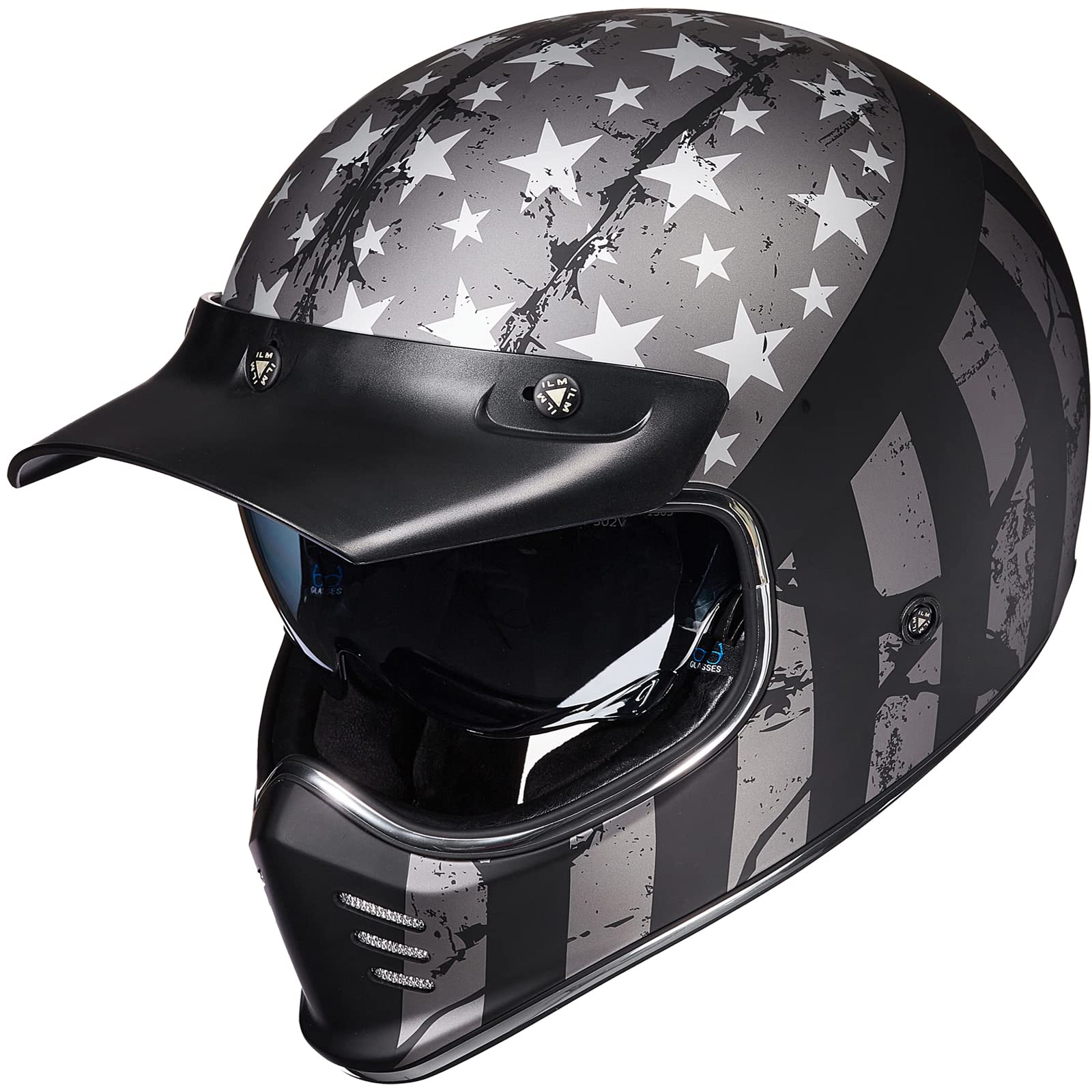 ILM Vintage Full Face Motorcycle Helmets for Adults Men Inner Visor Compatible for Moped ATV Cruiser Scooter DOT Model Z502(Patriotic Flag, L)