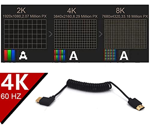 Kework 3.9ft HDMI 4K Coiled Cable, HDMI 2.0 Version HD High Speed Cable, 90 Degree Right Angle HDMI Male to HDMI Male Adapter Spring Spiral Cord, 4k 60HZ (Right Angle)