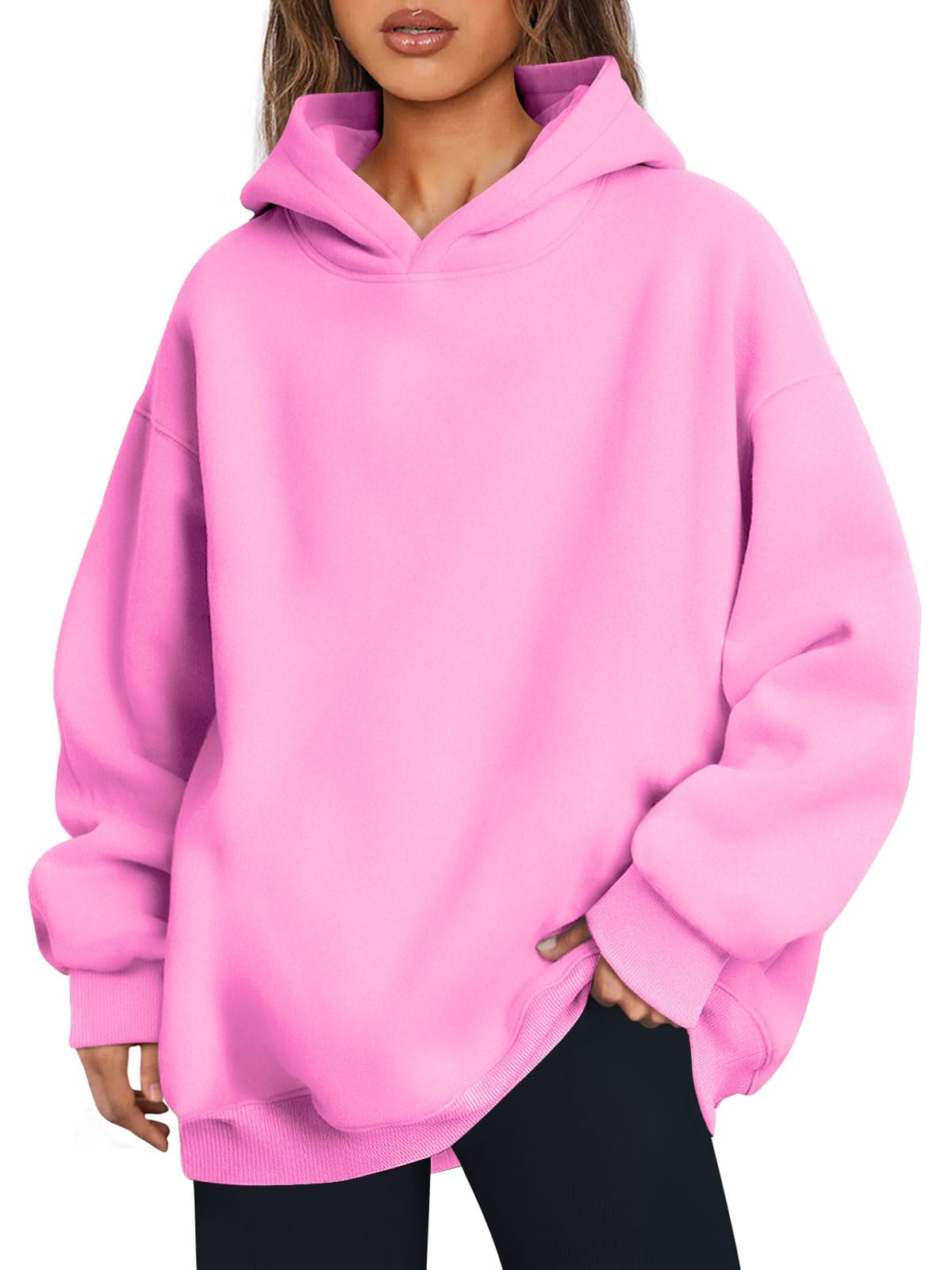 Trendy Queen Womens Oversized Hoodies Fleece Hooded Sweatshirts Casual Pullover Fall Winter Outfits Long Sleeve Tops 2025 Pink M