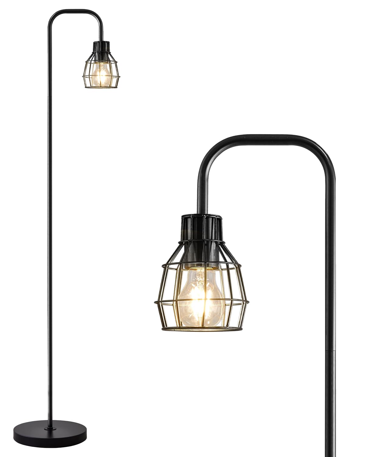 Oneach 63.75" Industrial Floor Lamp Modern Black Floor Lamp with Footswitch Metal Reading Tall Pole Light with 4W LED Bulb Standing Tall Lamp for Living Room Bedroom Office E26 Base