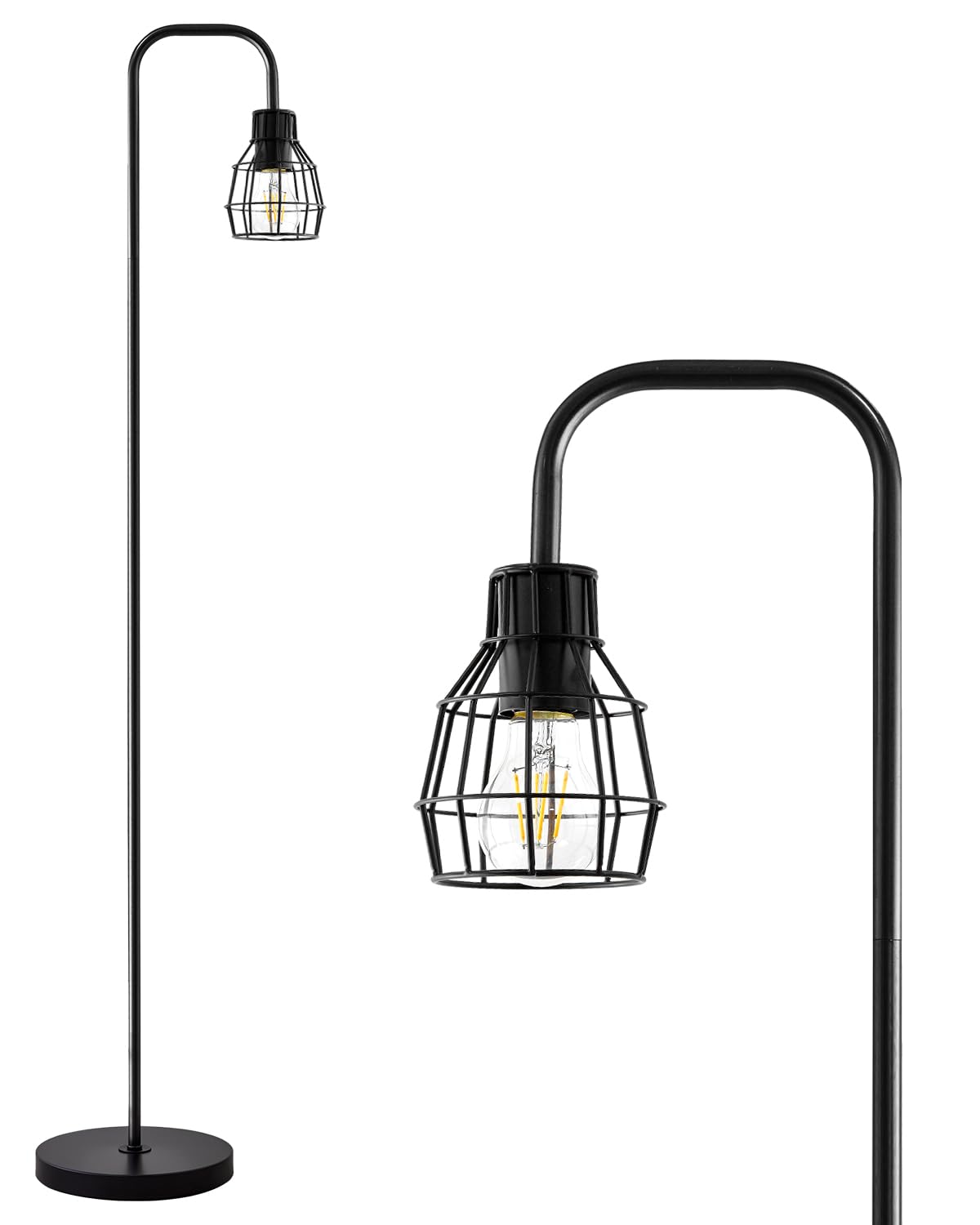 Oneach 63.75" Industrial Floor Lamp Modern Black Floor Lamp with Footswitch Metal Reading Tall Pole Light with 4W LED Bulb Standing Tall Lamp for Living Room Bedroom Office E26 Base
