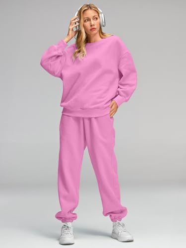 AUTOMET Sweatsuits for Women Set 2 Piece Outfits Oversized Sweatshirt Fall Outfits 2025 Lounge Sets Pullover Casual Trendy Y2k Clothing Sweatpants with Pockets Pink S