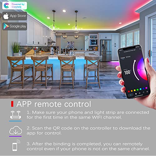 Cozylady WiFi LED Strip Lights 65.6FT, Smart LED Light Strips Compatible with Alexa, Google Home, Smart RGB Music Sync LED Lights Strip for Bedroom, Children's Room, Kitchen